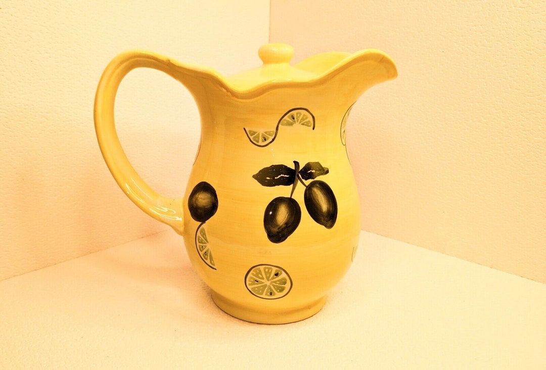 Designpac Lemonade Pitcher. Ceramic. Yellow With Lime Design. 9.5" Tall ...