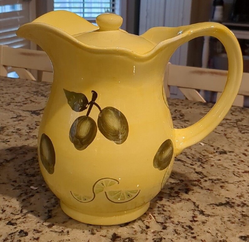 Designpac Lemonade Pitcher. Ceramic. Yellow With Lime Design. 9.5 Tall ...