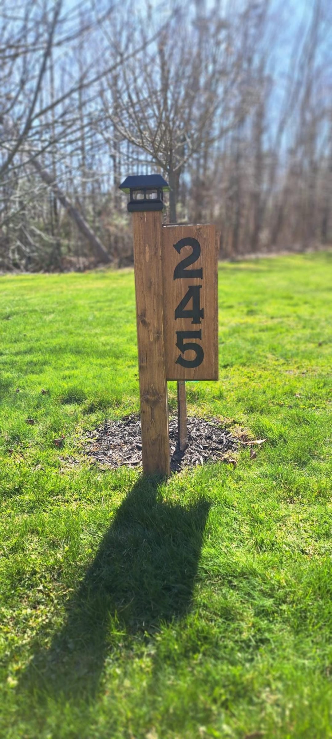 Personalized Solar Driveway Sign: Walnut Finish, House Number Marker - Etsy