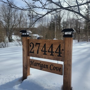 Personalized Solar Address Sign: Walnut Finish, Custom Entrance Sign - Etsy