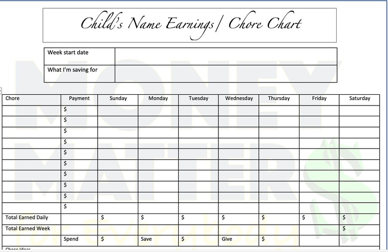 Printable Chore Chart - Etsy