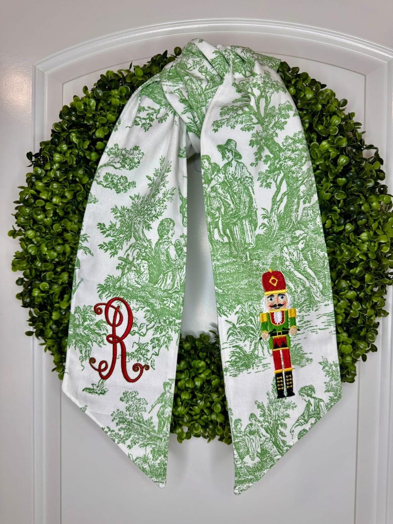 Green Toile Christmas Nutcracker Wreath Sash - Etsy