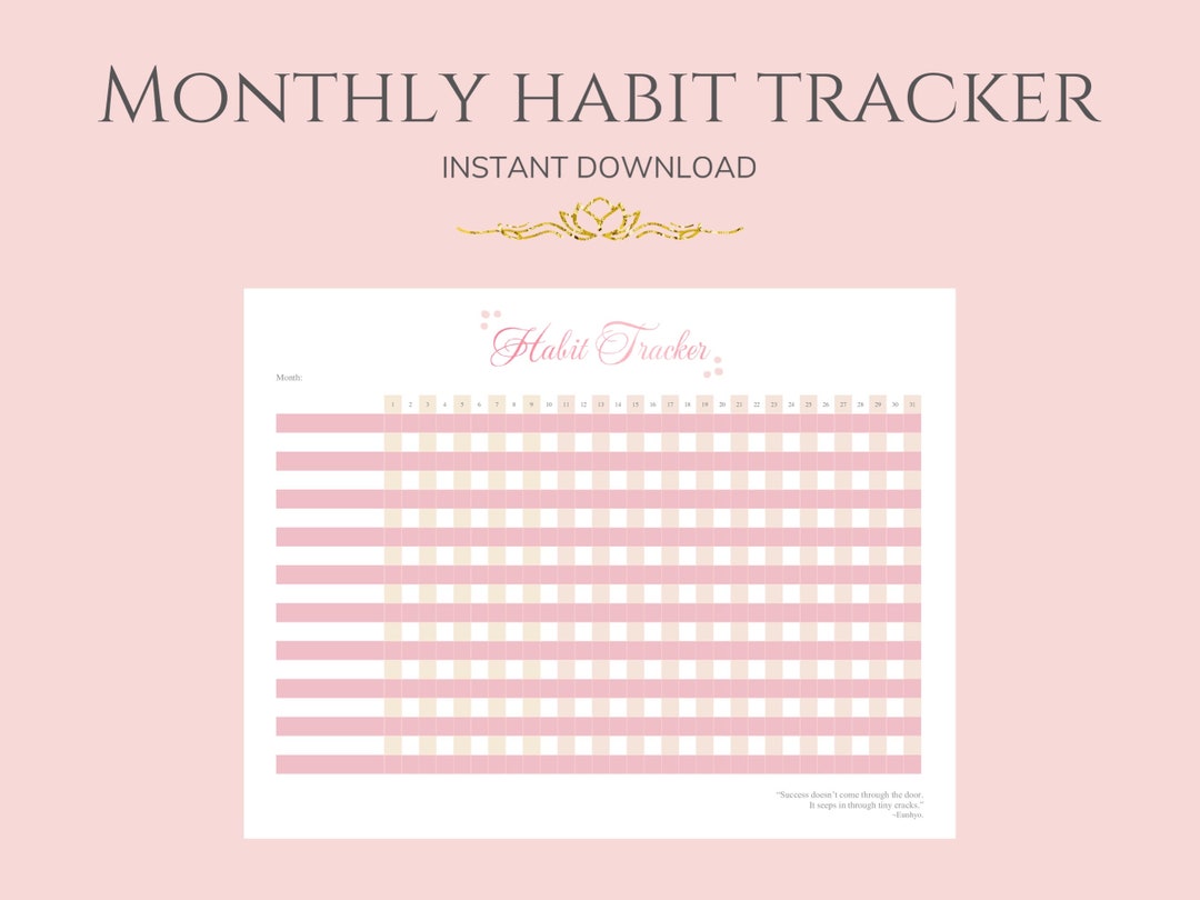Monthly Habit Tracker, Pretty Elegant Pink, Instant Download Printable ...