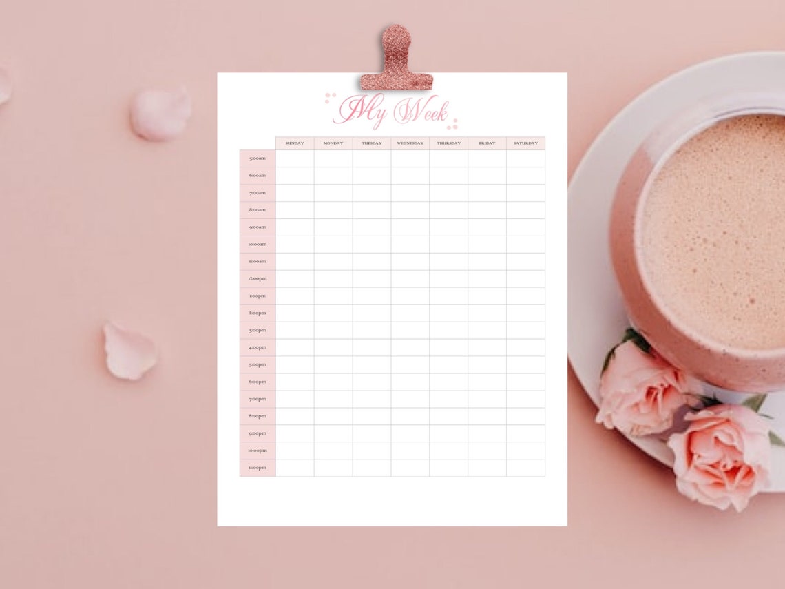 Weekly Schedule Planning Template, Pretty Elegant Pink, Instant ...