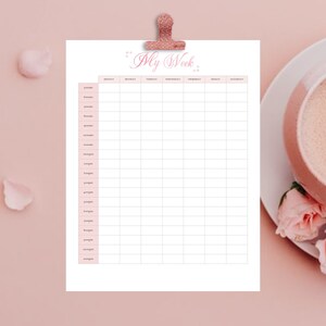 Weekly Schedule Planning Template, Pretty Elegant Pink, Instant ...