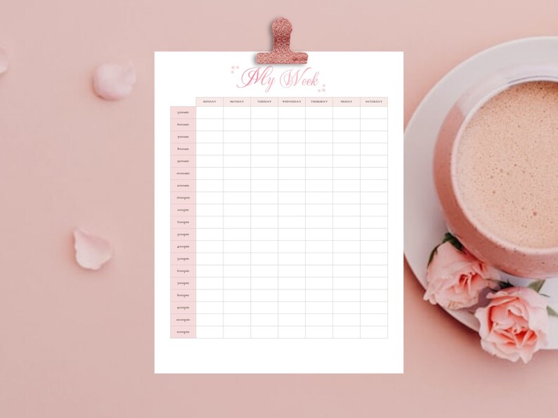 Weekly Schedule Planning Template, Pretty Elegant Pink, Instant ...