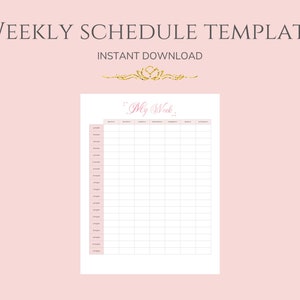 Weekly Schedule Planning Template, Pretty Elegant Pink, Instant ...