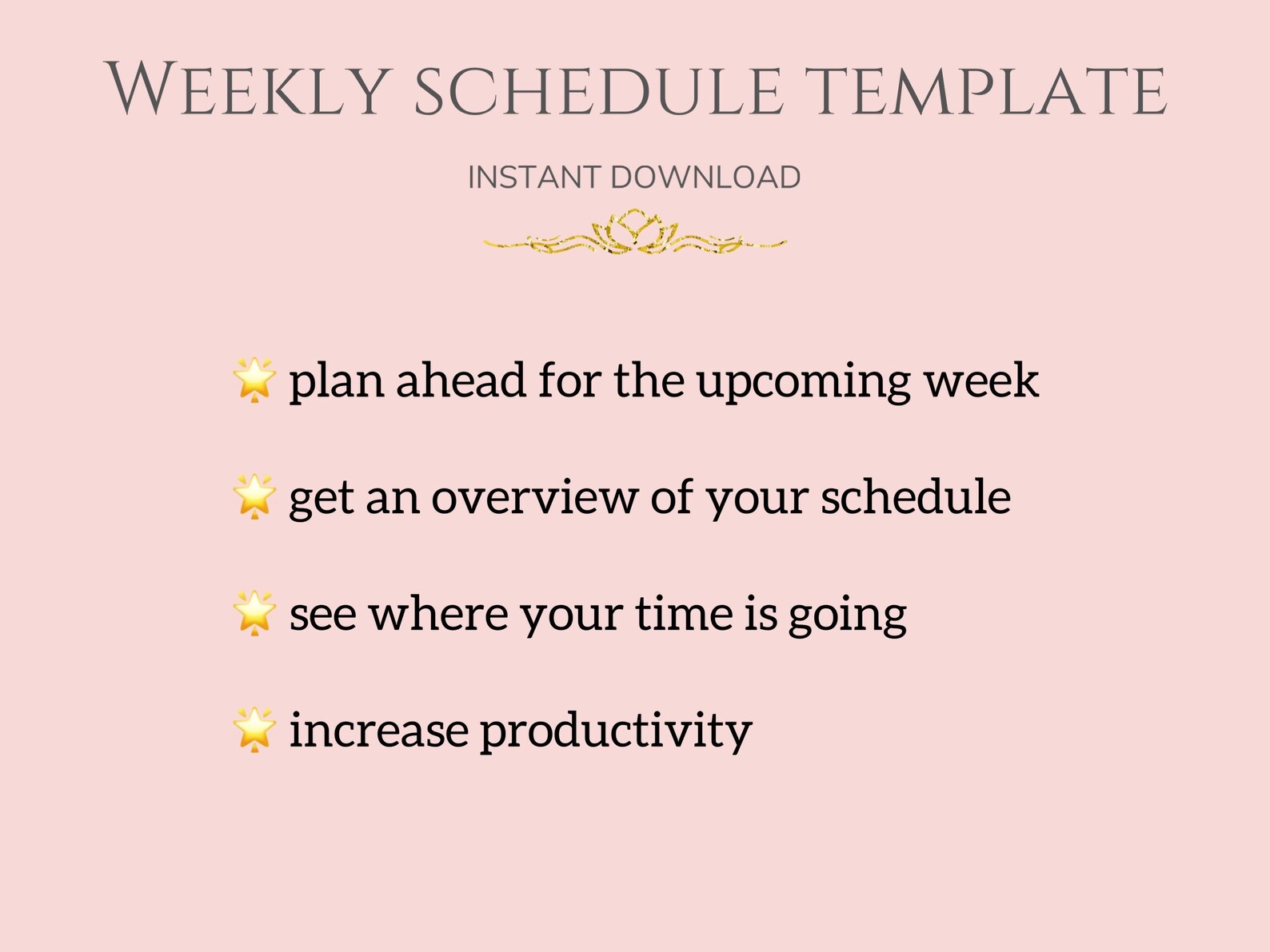 Weekly Schedule Planning Template, Pretty Elegant Pink, Instant ...
