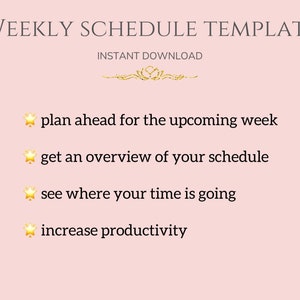 Weekly Schedule Planning Template, Pretty Elegant Pink, Instant ...