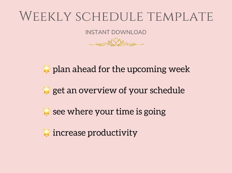 Weekly Schedule Planning Template, Pretty Elegant Pink, Instant ...