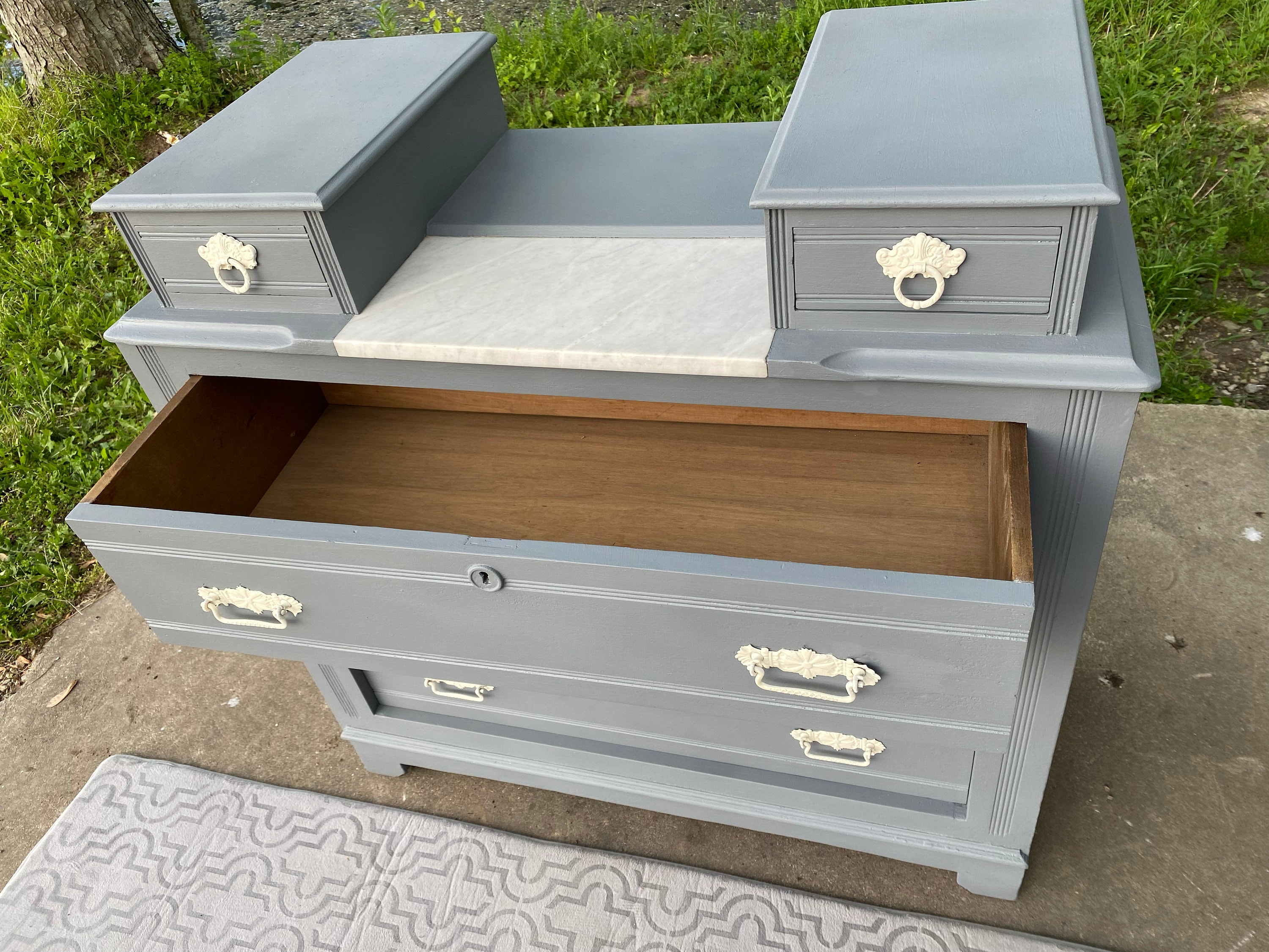 Restored Vintage Dresser, Grey, Marble Top, Farmhouse - Etsy