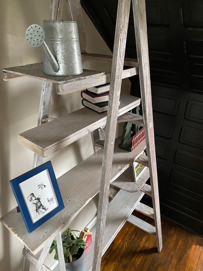 SOLD Ladder Shelf, Farmhouse Rustic Whitewashed - Etsy