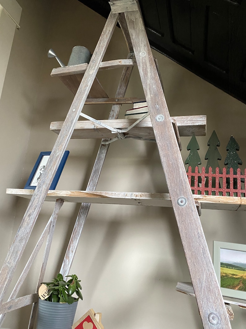 SOLD Ladder Shelf, Farmhouse Rustic Whitewashed - Etsy