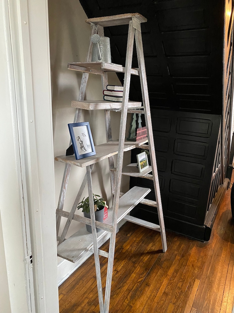 SOLD Ladder Shelf, Farmhouse Rustic Whitewashed - Etsy