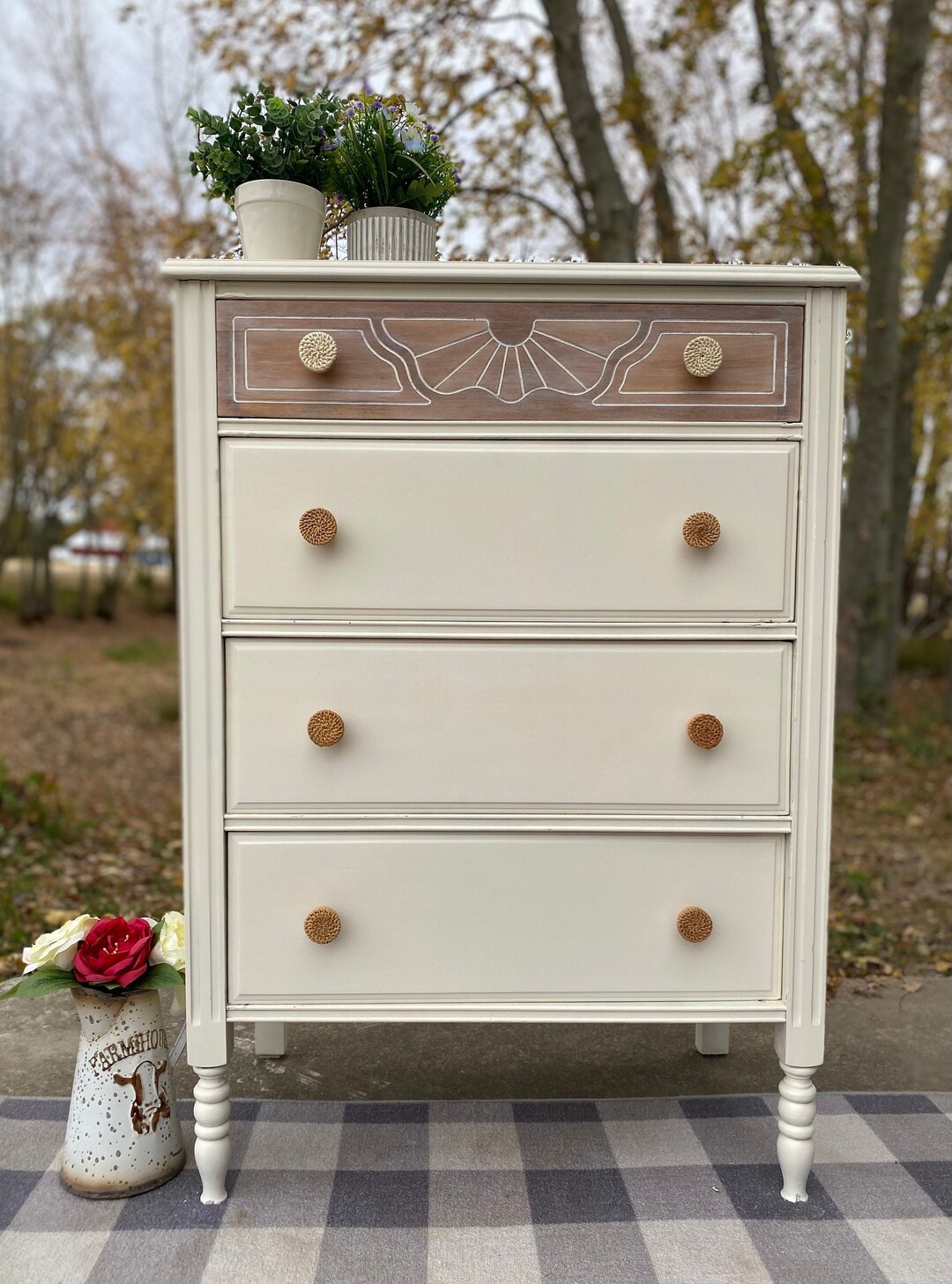 SOLD*** Restored Solid Wood Dresser, White/beige - Etsy