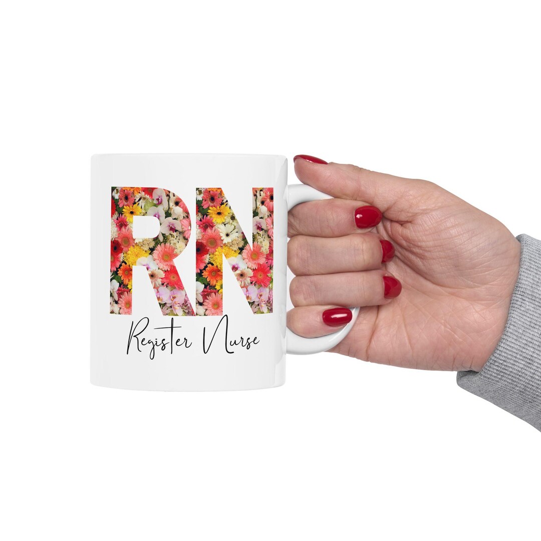 RN Floral Letter Monogram Mug, Register Nurse Gift, Nurse Present - Etsy