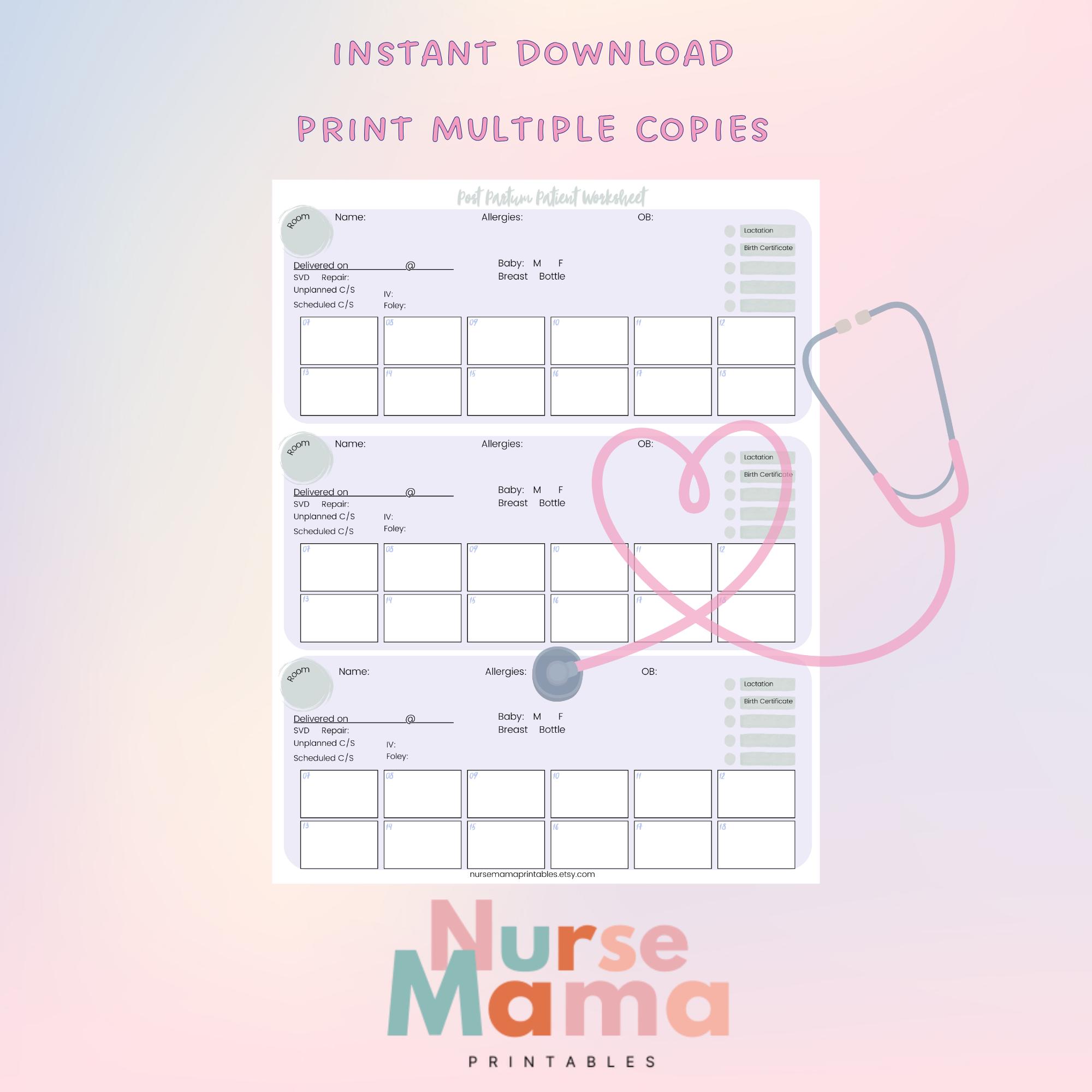 Postpartum Nurse Report Sheet | Mother-baby Nurse Handoff Template ...