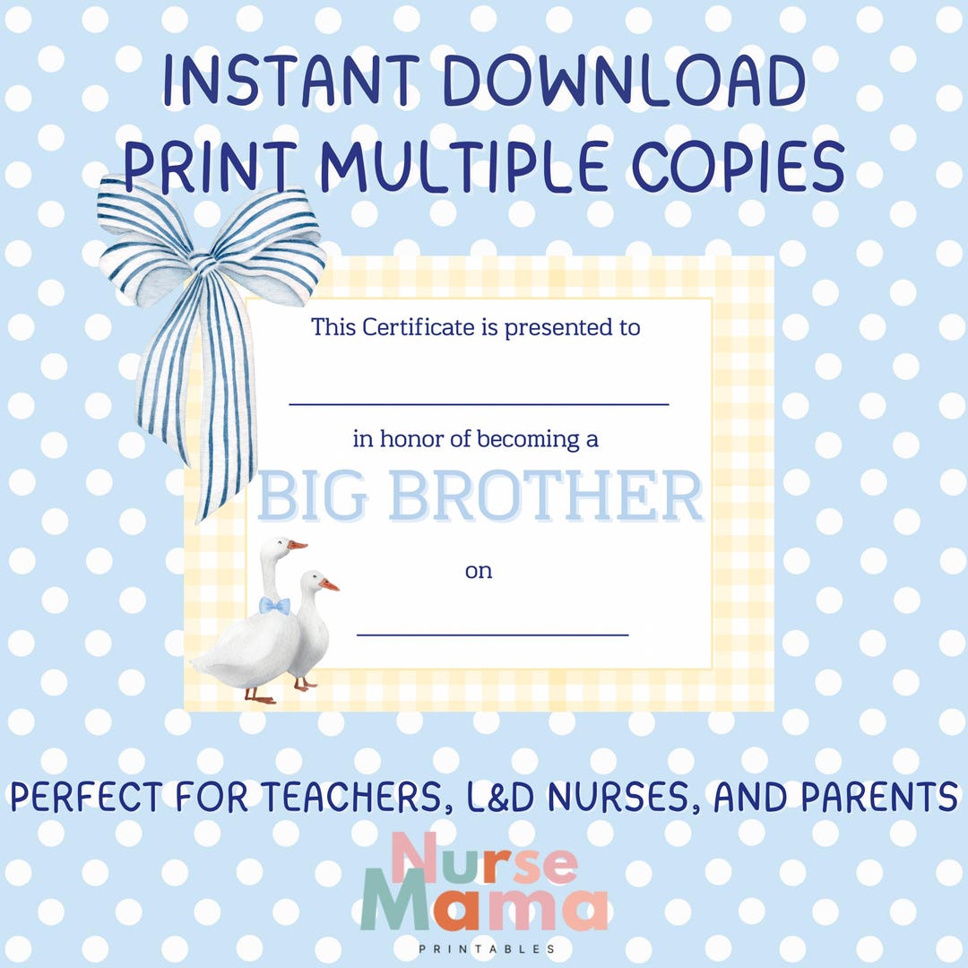Big Brother Certificate | Printable Download | PDF - Etsy