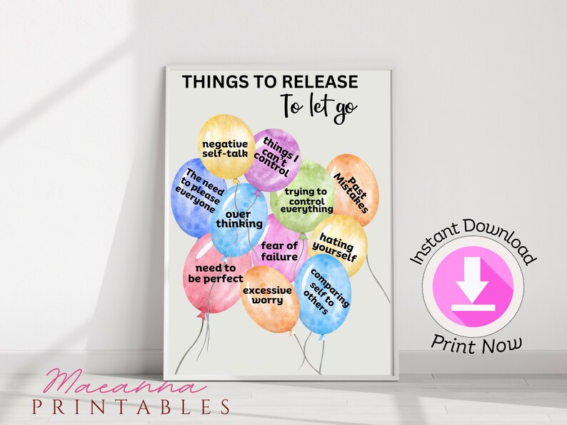 Printable Things to Release Poster: Wall Anxiety Quotes Printable ...