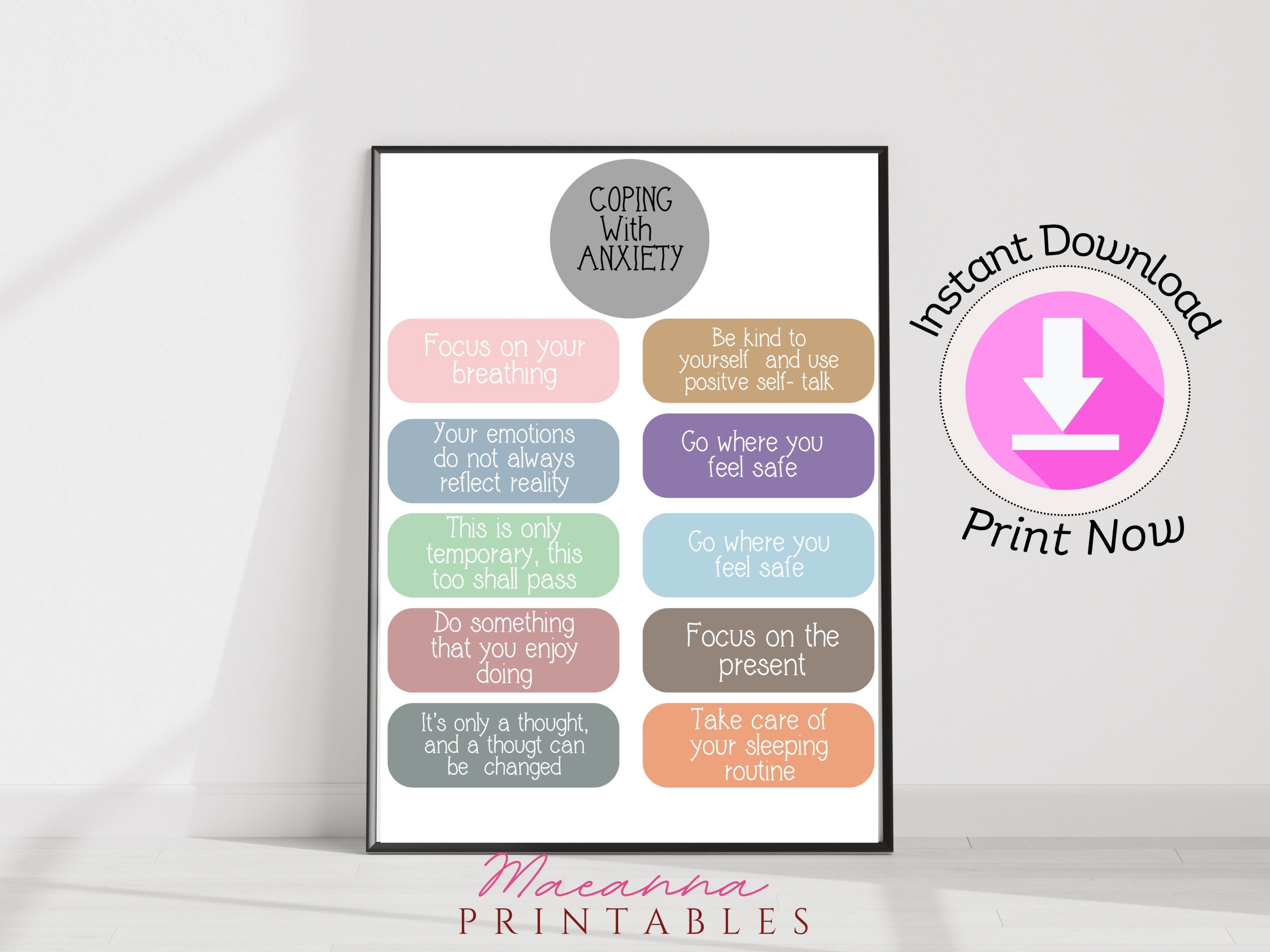 Printable Coping With Anxiety Posters: Calming Art for Mental Wellness ...