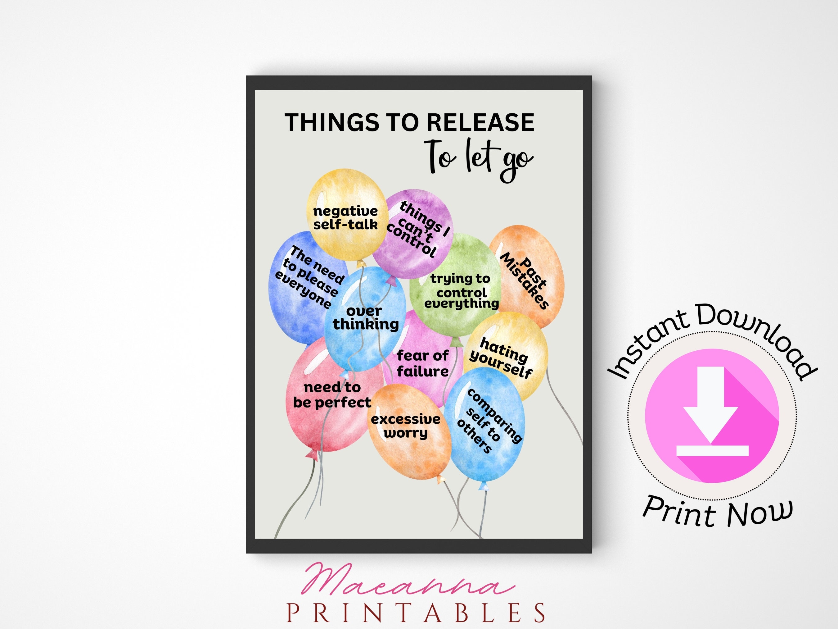 Printable Things to Release Poster: Wall Anxiety Quotes Printable ...