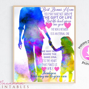 Best Bonus Mom Poem-printable With Mother and Child Silouette - Etsy