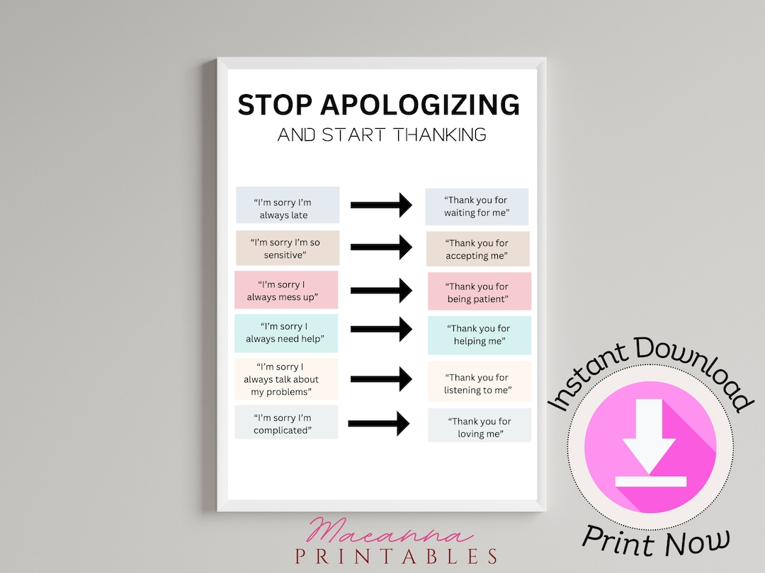 Stop Apologizing & Start Thanking Poster - Mental Health Therapy Decor ...