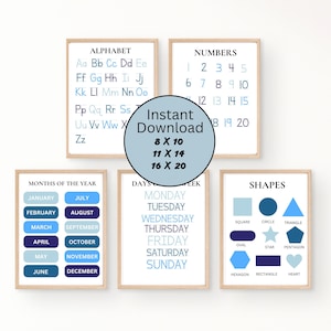 Educational Wall Art Printables Set | Alphabet, Numbers, Months, Days ...