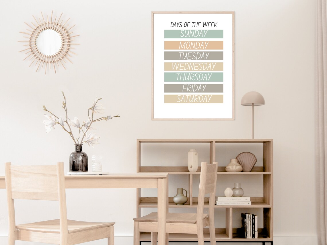 Days of the Week Printable Educational Poster-for Classroom, Homeschool ...