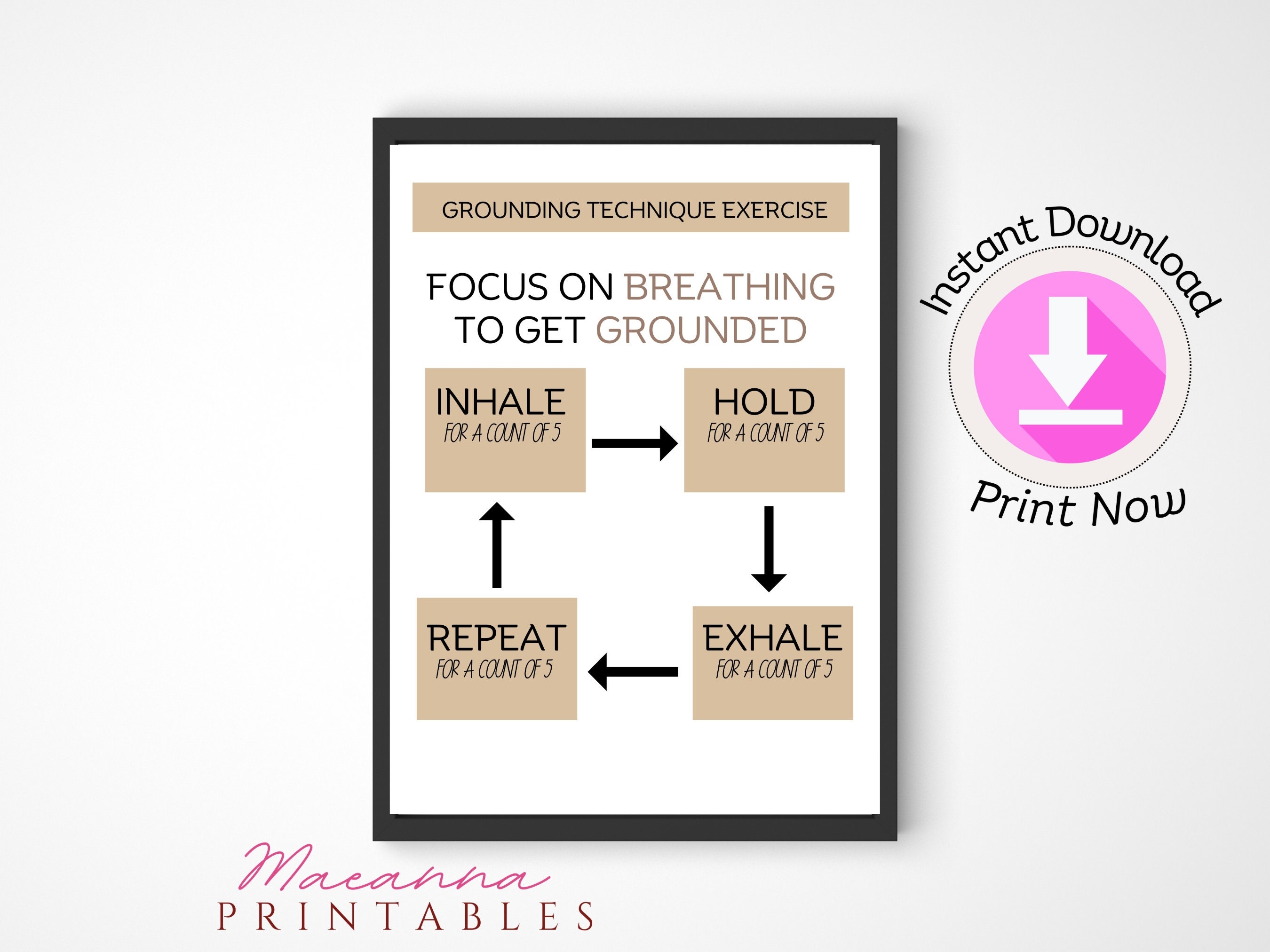 Grounding Technique Breathing Wall Art Printable - Mindfulness Decor ...