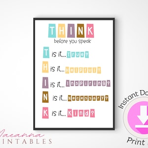 Positive Classroom Posters: Think Before You Speak Printables, Think ...