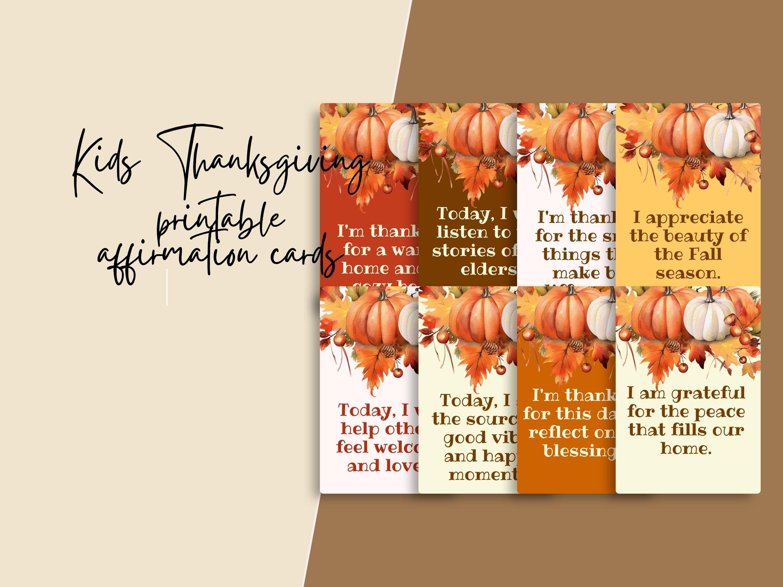 Printable Thanksgiving Affirmation Cards for Kids Set of 24, Festive ...