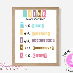 Positive Classroom Posters: Think Before You Speak Printables, Think ...
