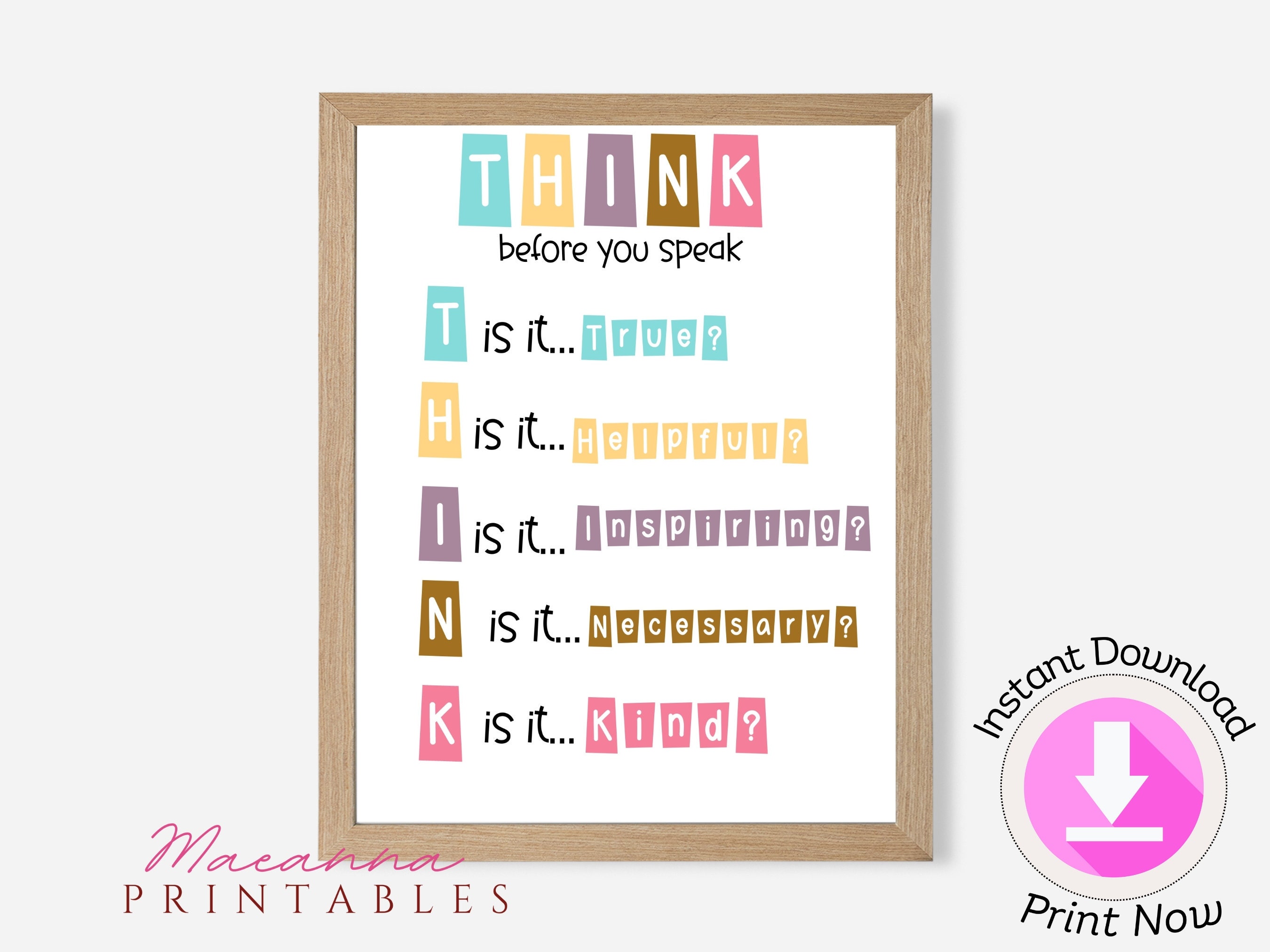 Positive Classroom Posters: Think Before You Speak Printables, Think ...