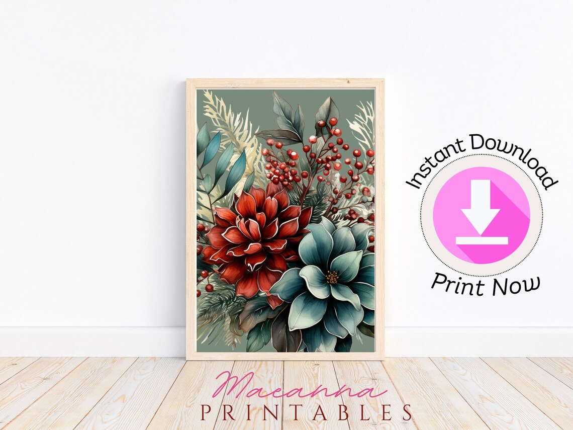Winter Botanical Prints - Christmas Plant Art Gallery Set of 6 ...