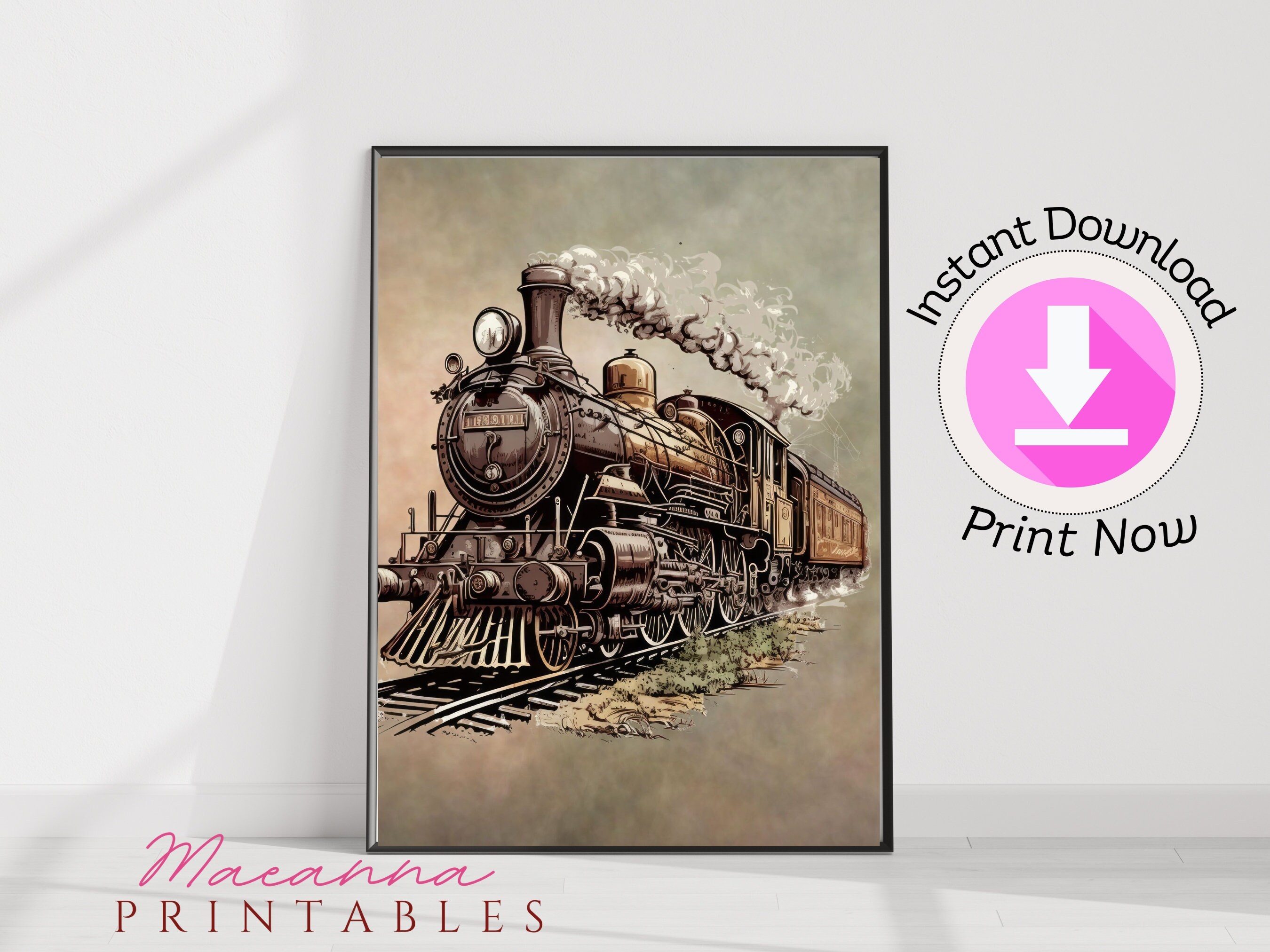 Vintage Train Art Printable Locomotive Steam Train/retro Decor - Etsy