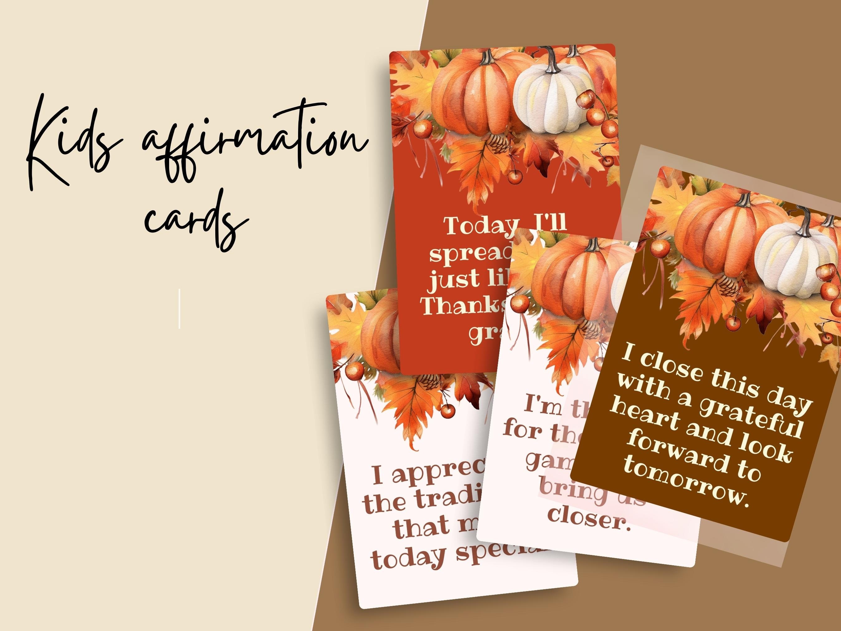 Printable Thanksgiving Affirmation Cards for Kids Set of 24, Festive ...