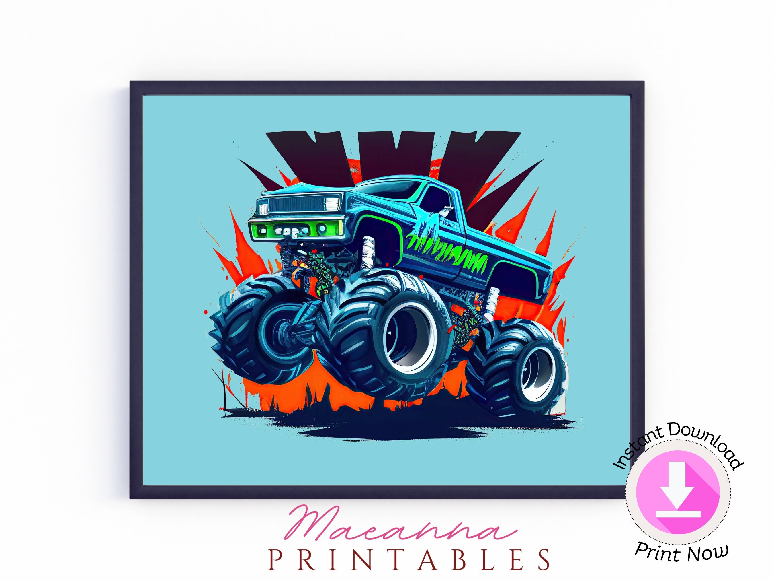 Set of 6 Monster Trucks Wall Art Printables for Boys-instant Download ...