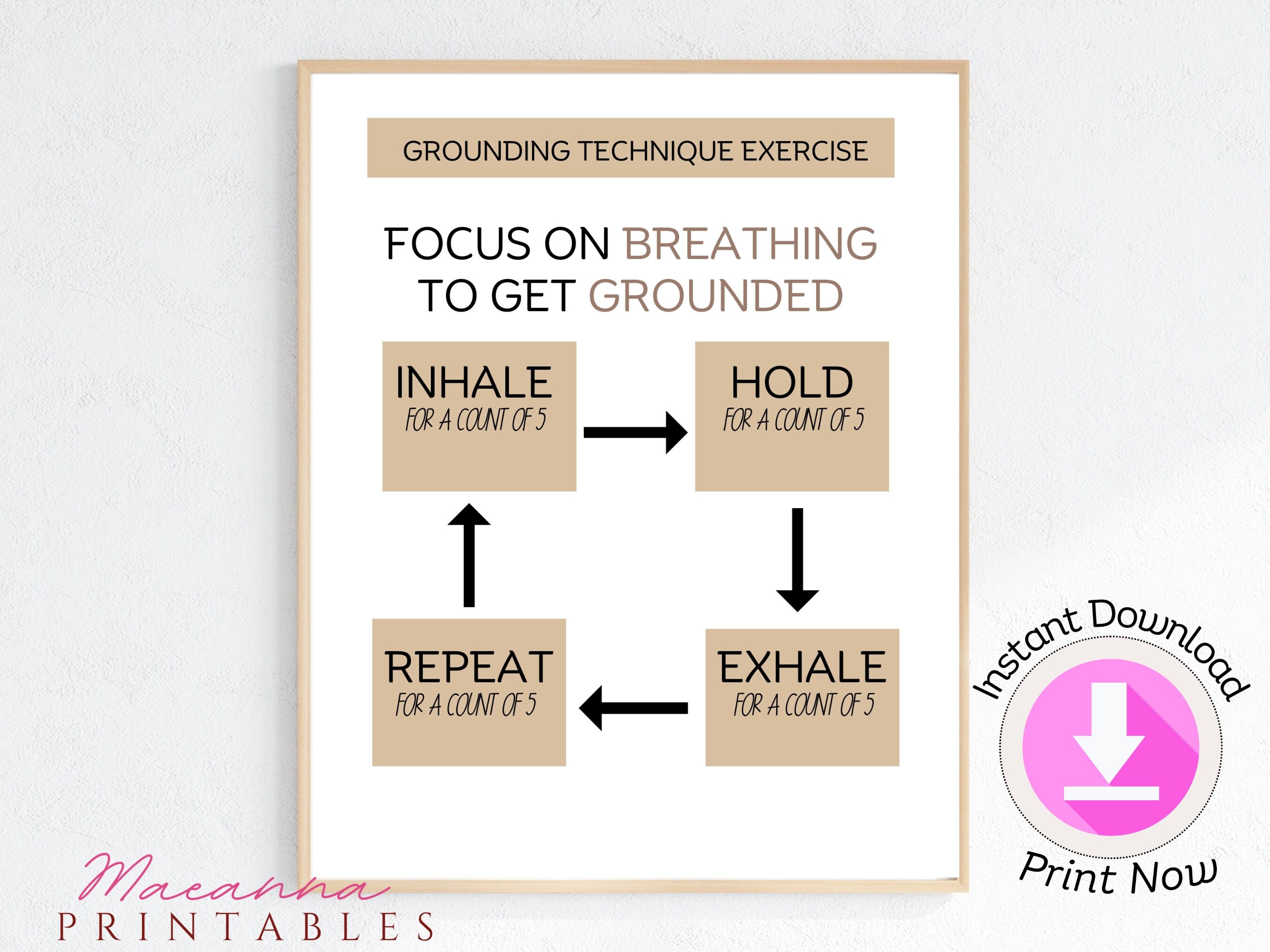 Grounding Technique Breathing Wall Art Printable - Mindfulness Decor ...