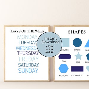 Educational Wall Art Printables Set | Alphabet, Numbers, Months, Days ...