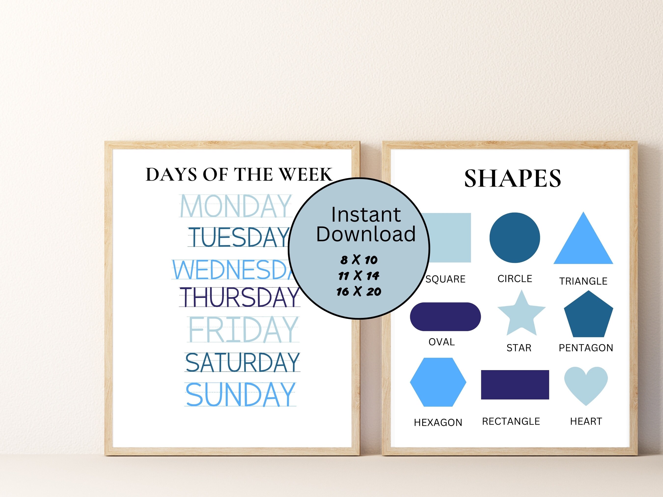 Educational Wall Art Printables Set Alphabet, Numbers, Months, Days ...