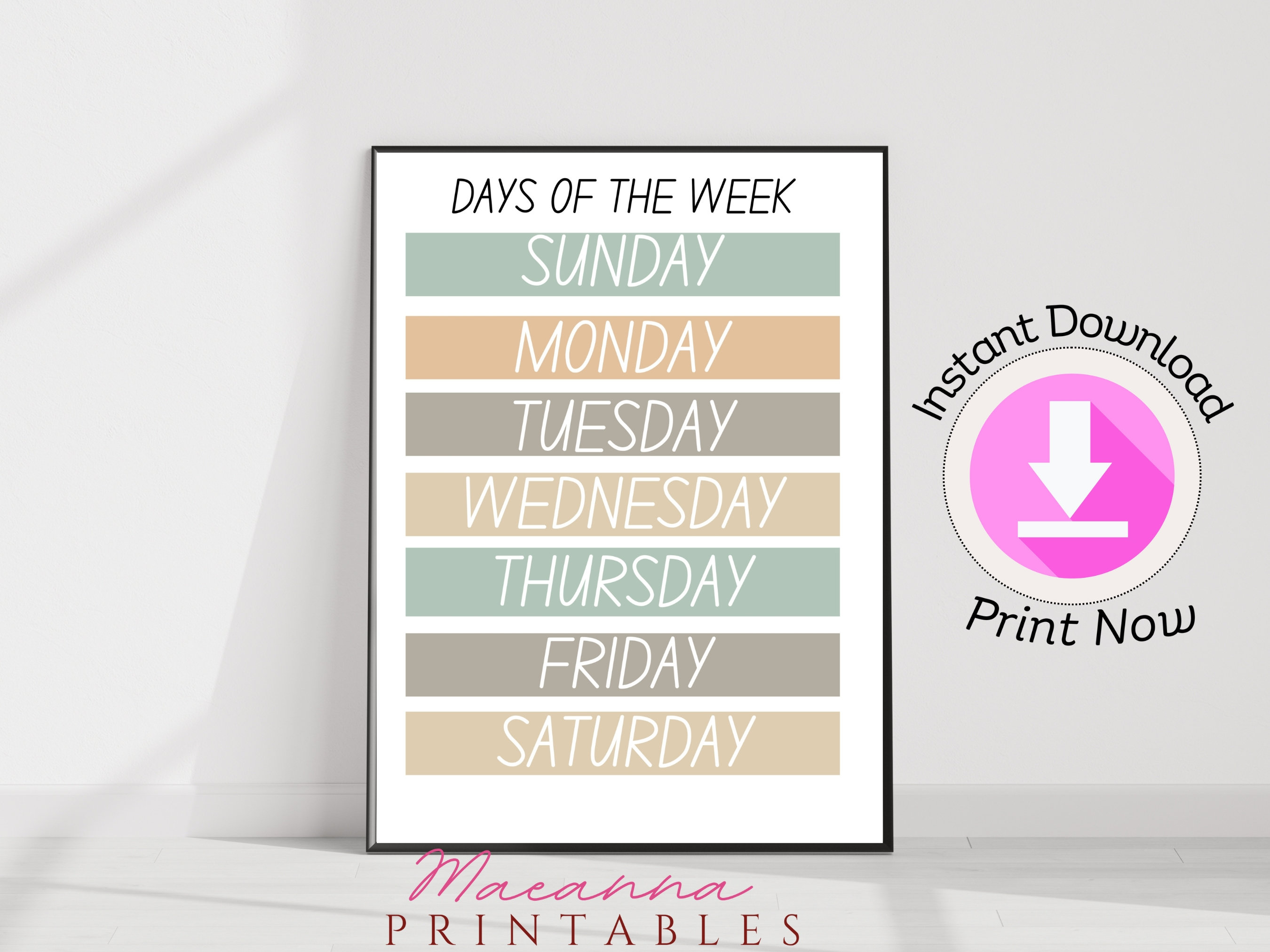 Days of the Week Printable Educational Poster-for Classroom, Homeschool ...