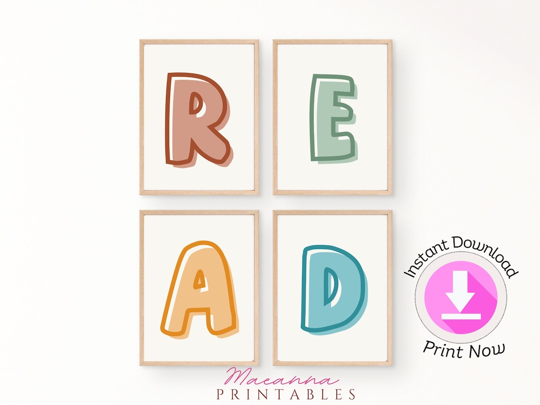 Read Letters Wall Art Set of 4/playroom Watercolor Decor/instant ...