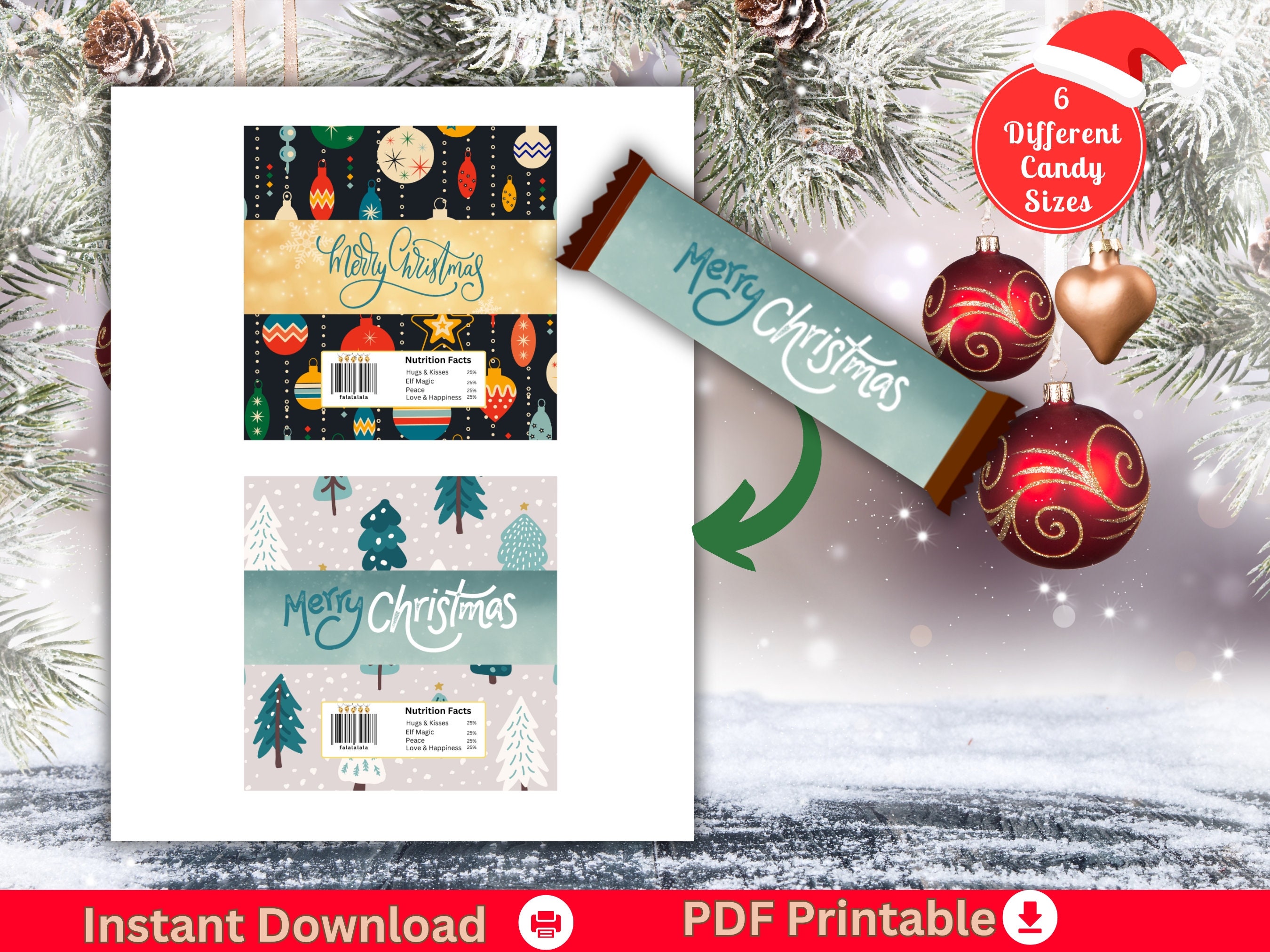 Printable Christmas Candy Wrapper Template Festive Holiday - Etsy