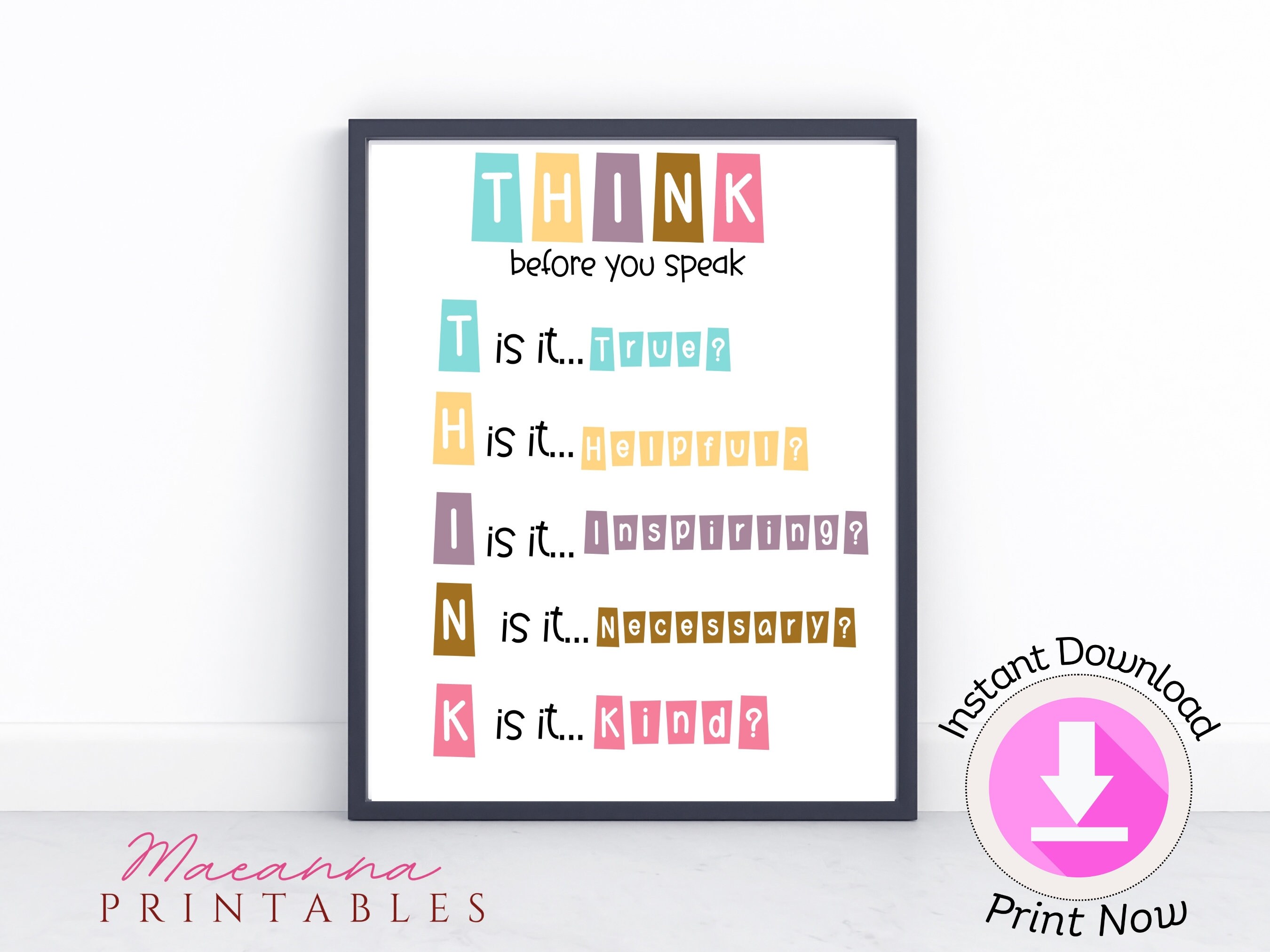 Positive Classroom Posters: Think Before You Speak Printables, Think ...