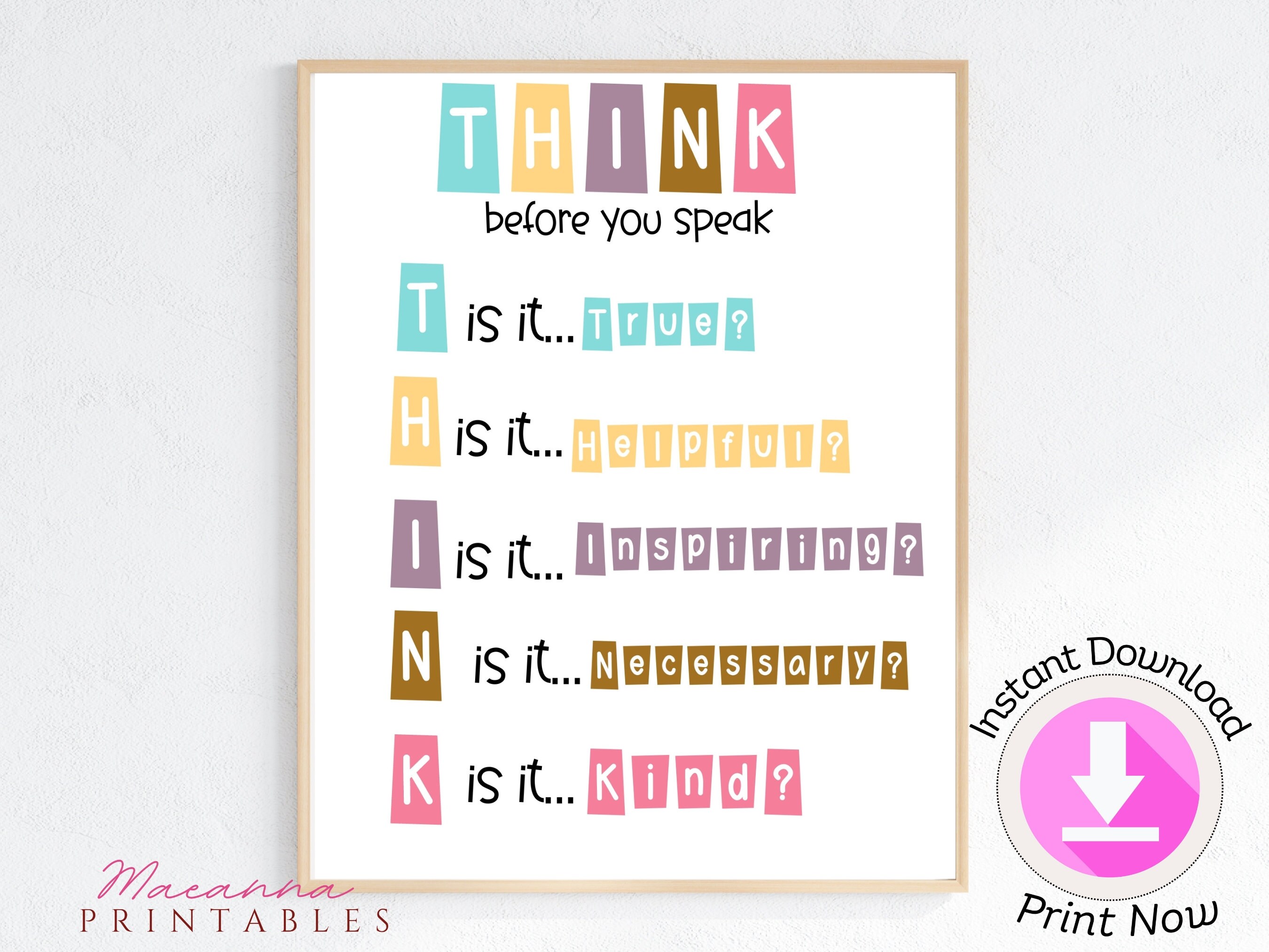 Positive Classroom Posters: Think Before You Speak Printables, Think ...