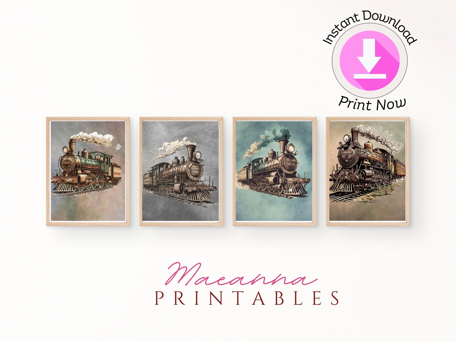 Printable Set of 4 Classic Vintage Steam Trains Wall Art - Etsy