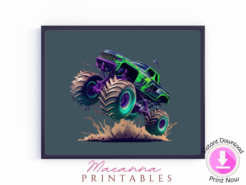 Set of 6 Monster Trucks Wall Art Printables for Boys-instant Download ...