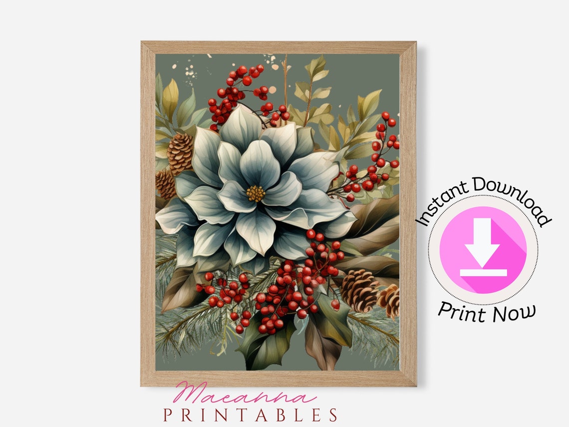 Winter Botanical Prints - Christmas Plant Art Gallery Set of 6 ...