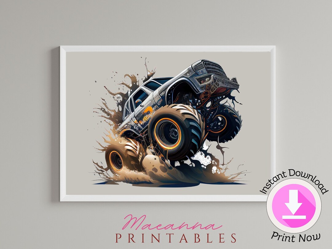 Set of 6 Monster Trucks Wall Art Printables for Boys-instant Download ...